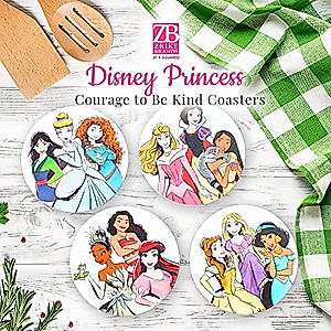 Zrike Disney Princess Courage to Be Kind Coasters - 4" Ceramic Drink Holders - Use for Hot or Cold Beverages Protects Surfaces Functional & Collectible Design Doubles as Decor Gift for Any Occasion