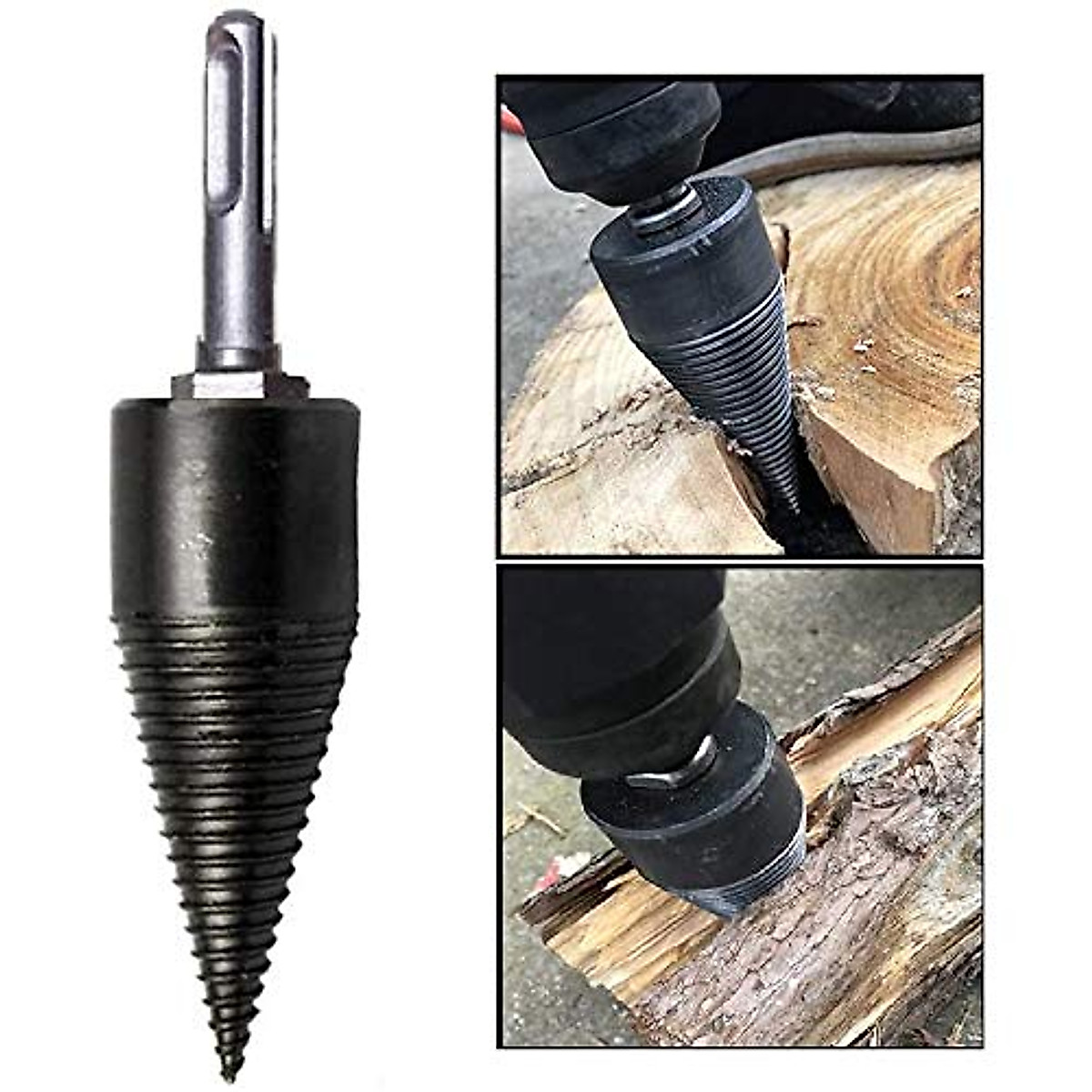 CDIYTOOL Splitting Wood Cone Drill Bit, Heavy Duty Drill Screw Cone Driver-Log Splitter Screw Cone Kindling Firewood Splitter for Household Electric Drill (32/42mm, Drill Bit Set)