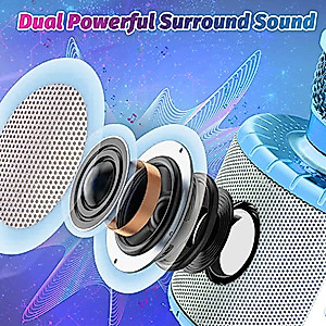 Icnice Wireless Bluetooth Karaoke Microphone 2 Pack, 5-in-1 Portable Handheld Karaoke Mic Speaker with Flashing Light for Singing Compatible with TV/Phone/PC Karaoke Machine (Pink and Blue)