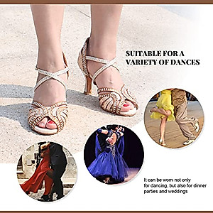 FUKZTE Ballroom Dance Shoes Women Latin Salsa Practice Dancer Shoes Performance Dance Shoes,Silver Brown 2.36 inch Heel,7 US