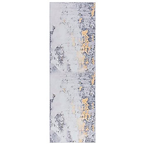 Safavieh Tacoma Collection Machine Washable Slip Resistant 2'6" x 6' Grey/Gold TAC803F Modern Abstract Entryway Foyer Living Room Bedroom Kitchen Runner Rug