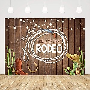 Ticuenicoa 7x5ft This is My First Rodeo 1st Birthday Backdrop Western Cowboy Mexican Cactus Birthday Background for Parties Rustic Wood Baby Shower Backdrops Banner Photo Booth Props