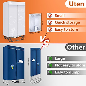 Uten Clothes Dryer, 1500W Power Electric Clothes Dryer Machine with Timer, 2-Tier Laundry Drying Wardrobe, Foldable Clothes Drying Rack and Dryer for Travel, Apartments, RV, Home