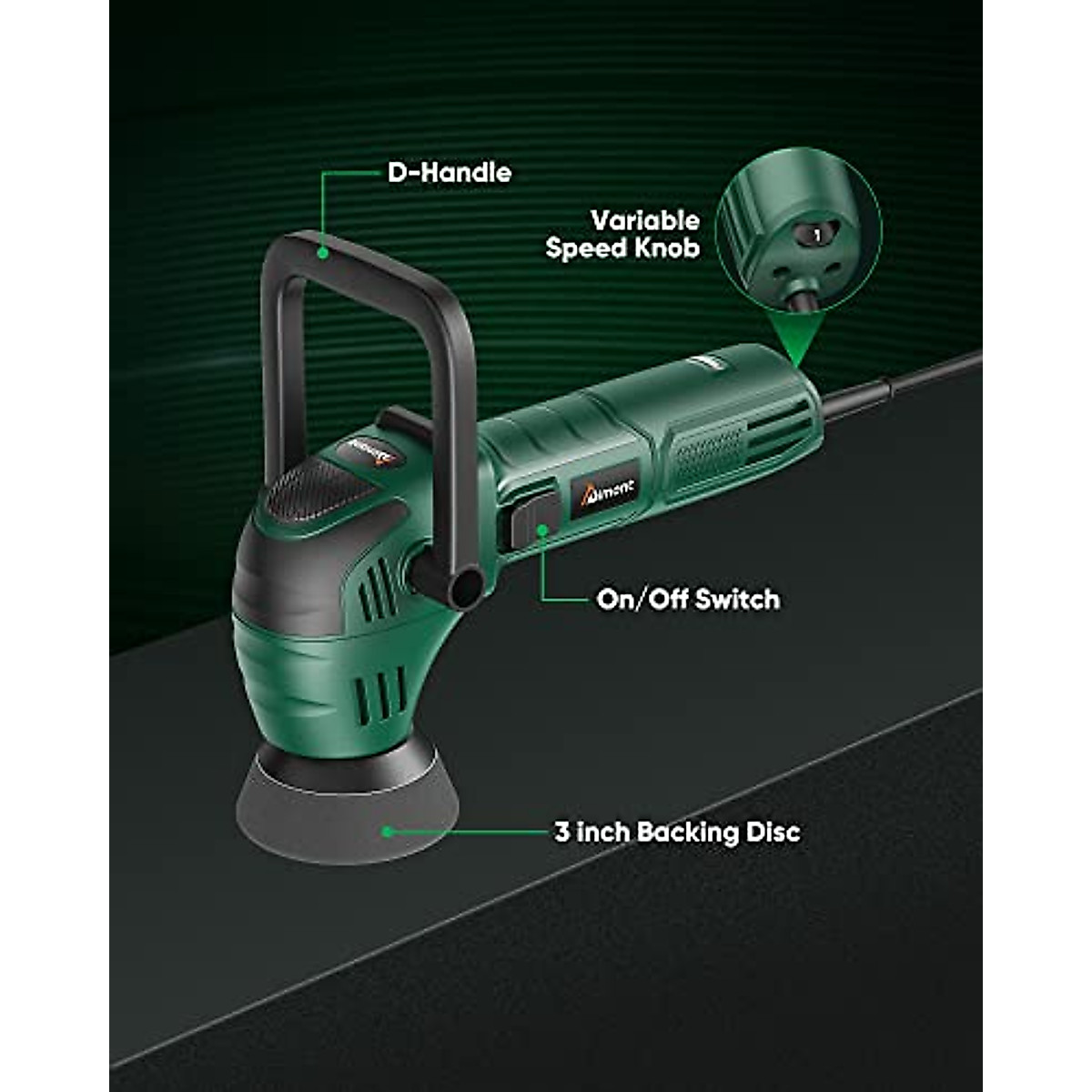3 inch Car Buffer Polisher, Aiment Oribtal Mini Polisher, 6 Variable Speed 3000-6400RPM Dual-action Car buffer for Car & Motorcycles Detailing Hard to Reach Areas Polishing