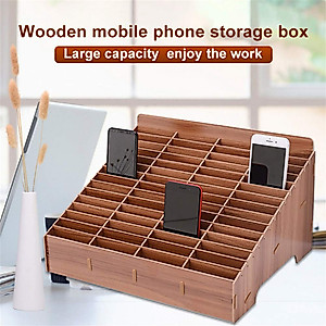 VALINK Multi-Grid Wooden Mobile Phone Management Storage Box Desktop Pen Pencil Organizer for Office Classroom Home, Cell Phone Holder Rack Shop Display Case Finishing Grid Organizer (30 Grids,Brown)