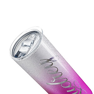 Personalized Skinny 20 oz with Lid Frosted Fuchsia Customized Laser Engraved Cup Gift Stainless Steel Vacuum Insulated Mug