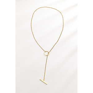 Lynwei Gold Lariat Necklace 18K Gold Plated Y Necklace Gold for Women Circle Bar Necklace Trendy Hypoallergenic Jewelry Christmas Gift