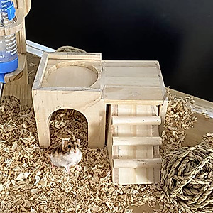 kathson Wooden Hamster Hideout Dwarf Mice House Multi Chamber Small Animal Hideout Maze with Ladder Cage Accessories for Dwarf Hamsters Winter Whites Chipmunk Gerbils Flying Squirrel