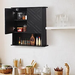 GarveeHome Medicine Cabinet with Two Door, Wood Wall Mounted Storage Cabinet with Adjustable Shelf and Towel Bar, 3-Tier Cupboard for Bathroom, Kitchen, Living Room