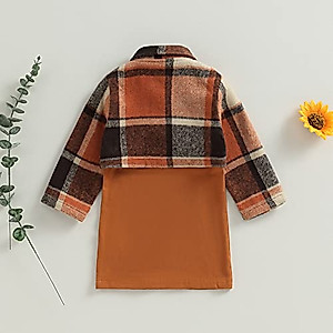 WALLARENEAR 2PCS Toddler Baby Girl Lapel Long Sleeve Button Down Plaid Jackets + Spaghetti Strap Dress Sets (Brown, 2-3 Years)