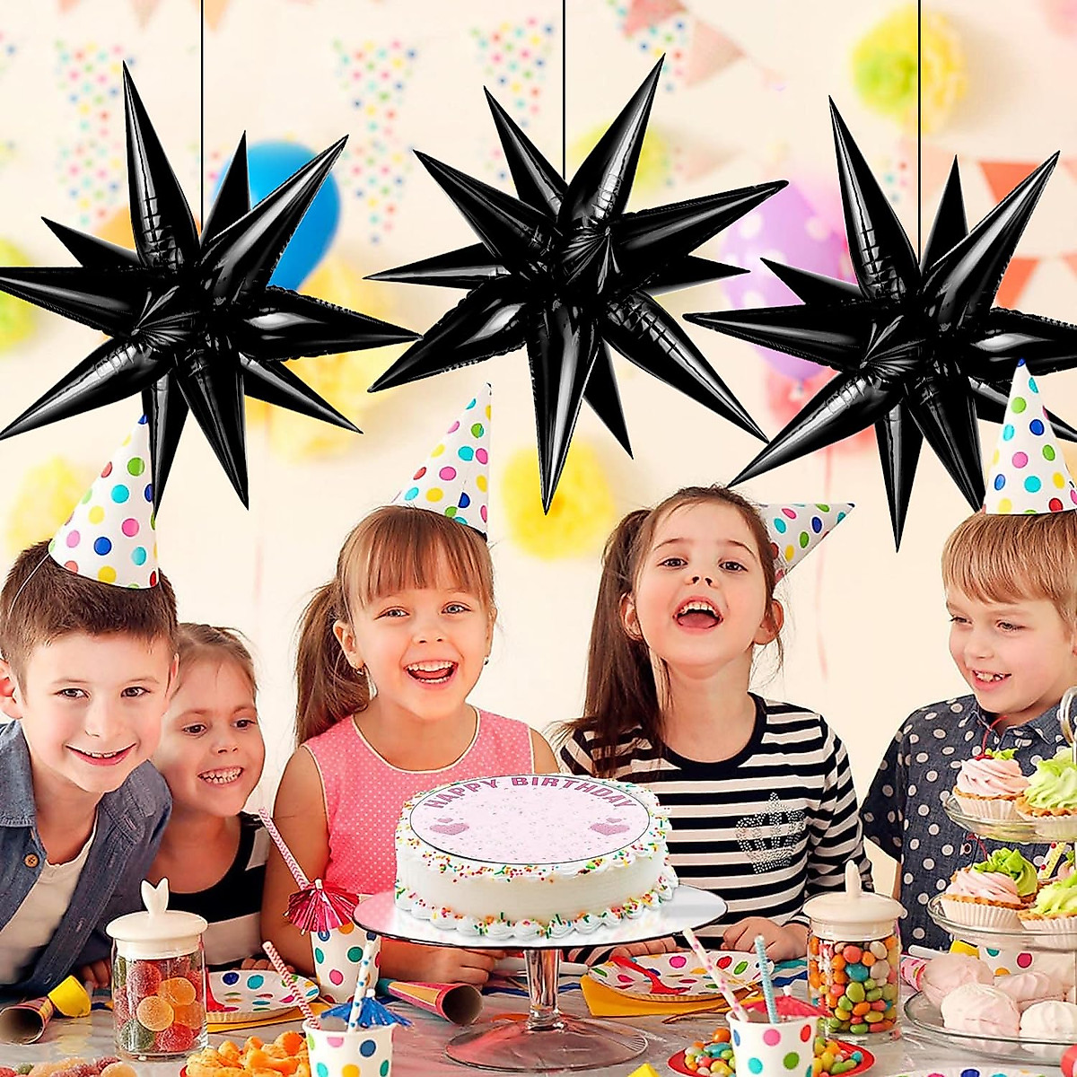 Black Star Balloons, 36 PCS Large 26 Inch Black Explosion Star Foil Balloons, Black Starburst Foil Balloons, Star Balloons for Birthday, Wedding, Graduation Decorations, Photo Booth
