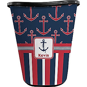 RNK Shops Nautical Anchors & Stripes Waste Basket - Double Sided (Black) (Personalized)