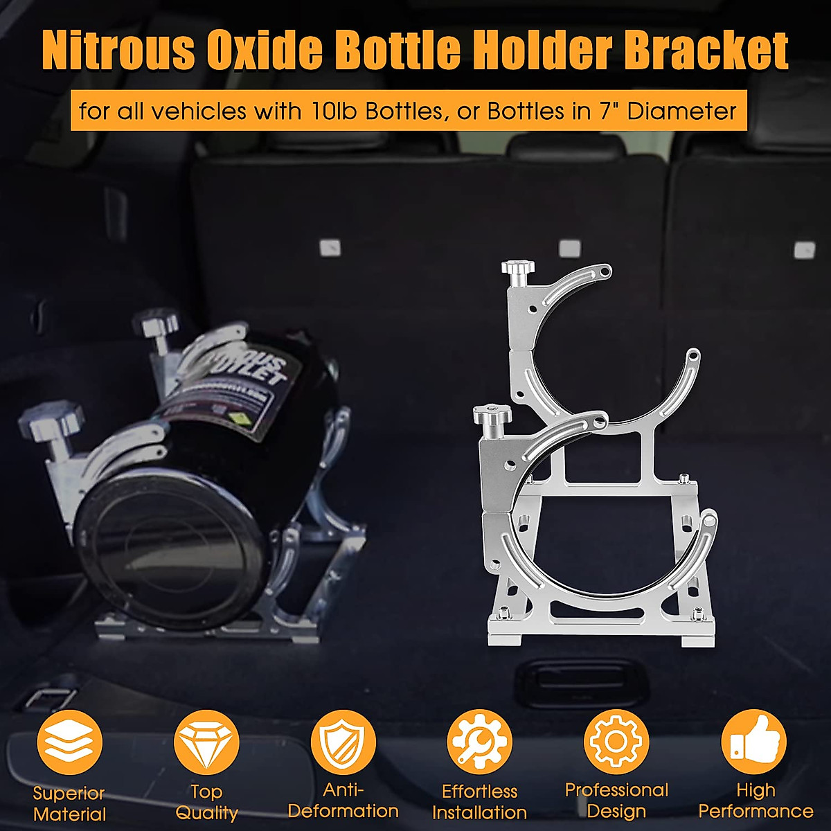 PCE150.1001 Nitrous Oxide Nos Aluminum Single Bottle Holder Bracket for All Vehicles with 10lb Bottles, or Bottles in 7" Diameter, Replace for Part Number PC01110, PC10012, PCE150