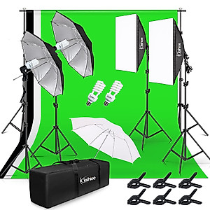 Kshioe Photo Lighting Kit, 2M x 3M/6.6ft x 9.8ft Background Support System and 900W 6400K Umbrellas Softbox Continuous Lighting Kit for Photo Studio Product,Portrait and Video Shoot Photography
