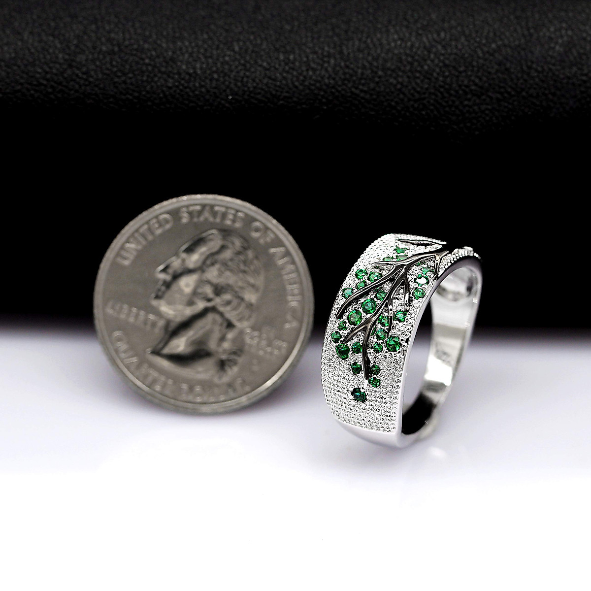 Uloveido Ladies Full CZ Black Branch Gree Tree Leaf Wedding Band Ring,Lab Created Diamond Anniversary Rings for Women Y524 (Size 8)