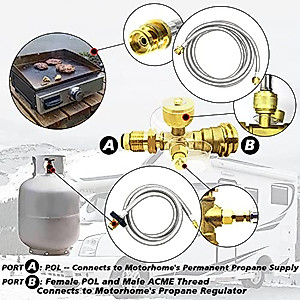 GardenNow Upgraded Propane Brass 4 Port Tee Kit Propane Brass Tee Adapter Kit with 5FT and 12FT Stainless Braided Hoses Allow for Connection Between Auxiliary Propane Cylinder and Propane Appliances
