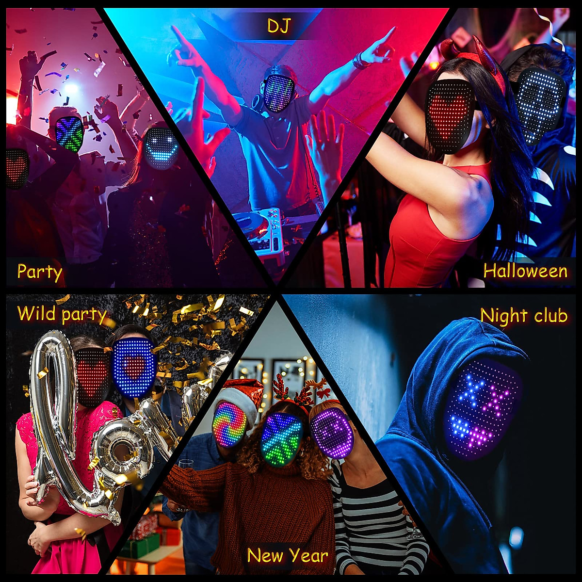 momoga Led Mask Scary halloween Costumes With 50 Presets Pattern, Masquerade mask for men With Gesture Sensing For Party Masquerade Dj Costume Party, Halloween mask led light up mask for Adult Kid