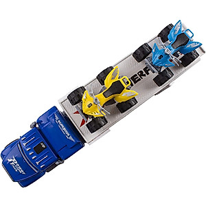 Vokodo Toy Semi Truck Trailer 15" Includes 4 ATVs Friction Carrier Hauler Kids Push And Go Big Rig Auto Transporter Vehicle Semi-Truck Car Pretend Play For Children Boys Girls Toddlers