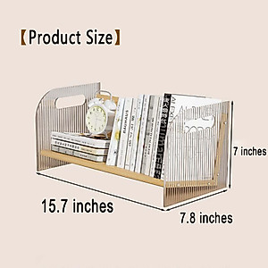 Desktop Bookshelf, Tilted Mini Bookshelf for Desk, Elegant Tabletop Bookshelf（Acrylic and Wooden ）, Book Shelf for Books Magazine CD, Tiny Bookshelf and Storage Rack in Living Room/Office/Home.
