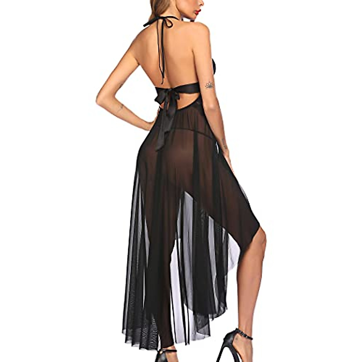 Avidlove Women Lingerie Deep V Neck Nightwear One Piece Sexy Nightgowns Black