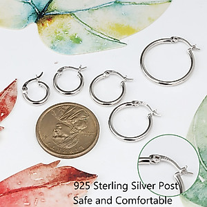 JOERICA 5 Pairs Small Hoop Earrings Set 925 Sterling Silver Post Clasp Hoop Earrings for Women Men 8mm, 10mm, 12mm, 15mm, 20mm