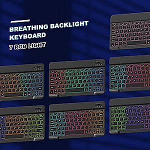 Ultra-Slim Wireless Bluetooth Keyboard, Upgrade 7 Colors Rainbow Backlit Rechargeable Keyboard, Universal Mini Portable Keyboard for iPad Mac Samsung Tablets Phones Computer Laptops PC, Black