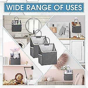 12 Pcs Wall Hanging Storage Bag Wall Hanging Organizer Bag with Hooks Closet Hanging Wall Basket with Pocket Linen Cotton Wall Organizer for Bedroom Bathroom Dormitory Kitchen, 15 x 4.3 x 8.7 Inch