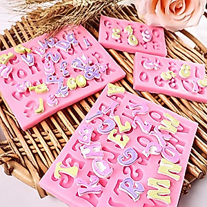 GELIFATLE Letters Molds and Numbers Molds, Silicone Fondant Mold Chocolate Molds, 0-9 Number and 26 Letters Silicone Molds for Baking Desserts and Cake Decoration (4 pack)