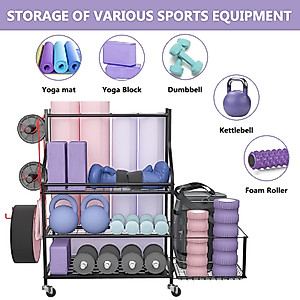 AOMOTA Home Gym Storage, Weight Rack for Home Gym, Yoga Mat Holder，Dumbbell Rack for Home Gym, Gym Rack for Home Gym with Extra Side Storage Space for Dumbbells, Kettlebells, Resistance Bands and More