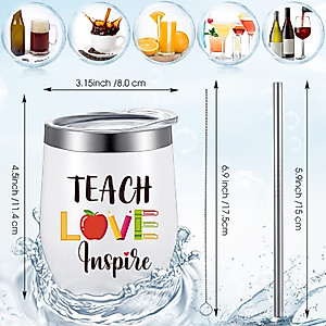 3 Pieces Teacher Appreciation Gift 12 oz Teach Love Inspire Wine Tumbler It Takes a Big Heart To Help Shape Little Minds Cosmetic Bag and Teacher Keychain for Christmas Birthday (Letter M Style)
