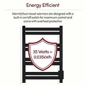 WarmlyYours Radiant Electric Heated Towel Warmer Rack, 8-Bar, Dual Connection, Integrated On/Off Switch with Light, Stainless Steel, Matte Black