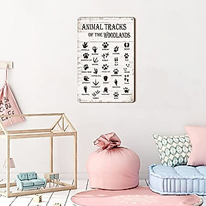 Animal Tracks Field Guide Sign Nursery Metal Tin Sign Rustic Animal Tracks Wall Decor Country Woodland Theme House Decor Farmhouse Cabin Metal Signs for Baby Boys Home Bathroom Bedroom Decorations