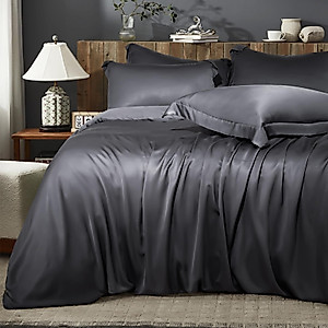 NEXHOME PRO Duvet Cover Set King - Lightweight Organic Viscose from Bamboo Cooling Duvet Cover for Hot Sleepers 104"x90" 3pcs Breathable Dark Grey Bedding with Corner Ties,Zipper Closure,No Insert