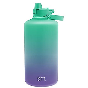 Simple Modern 1 Gallon 128 oz Water Bottle with Push Button Silicone Straw Lid & Motivational Measurement Marker | Large Reusable Tritan Plastic Water Jug | Summit Collection | Tropical Seas