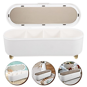 Hemoton Flatware Tray with Lids Plastic Cutlery Storage Box Kitchen Cutlery Utensil Drawer Organizer with Cover Silverware Countertop Storage Containers (White)