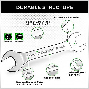 SWANLAKE 10Pcs Super-Thin Open End Wrench Set, CR-V Steel, Metric Size 5.5, 7, 8, 9, 10, 11, 12, 13, 14, 15, 16, 17, 18, 19, 20, 21, 22, 23, 24, 27mm Slim Spanner Wrench Set with Pouch(10pcs METRIC)