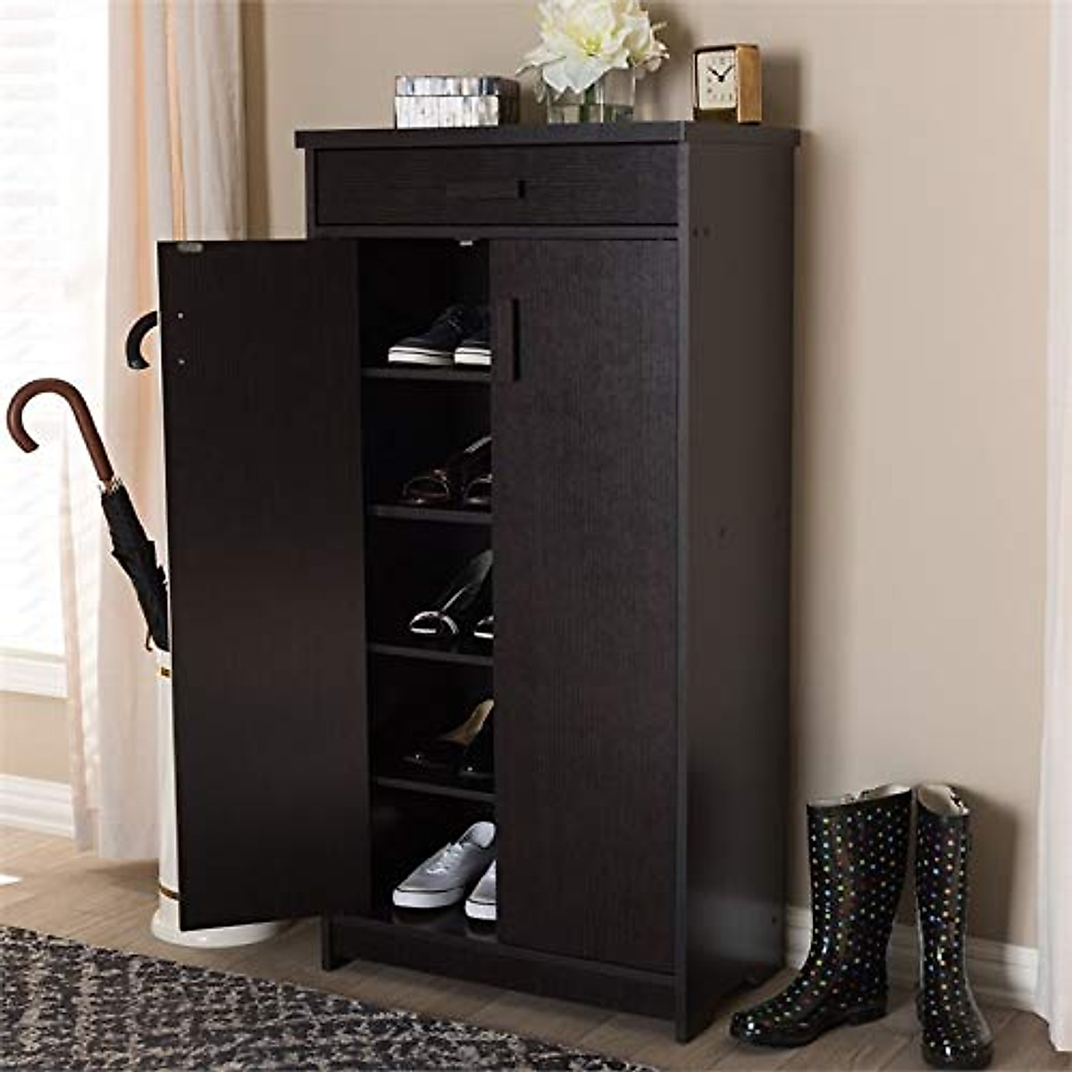 BOWERY HILL Contemporary Shoe Cabinet in Wenge Brown