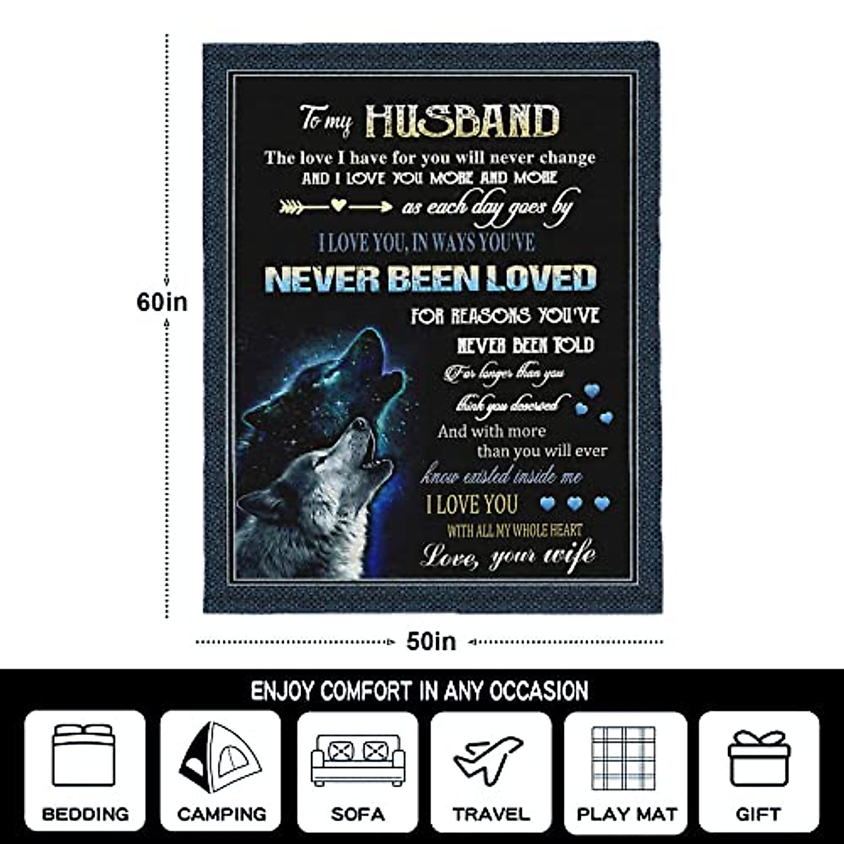CHENIZEG to My Husband Blanket Birthday Gift from Wife Ultra-Soft Romantic Present Anniversary Blankets for Couch Sofa Bed Living Room 60"x50"