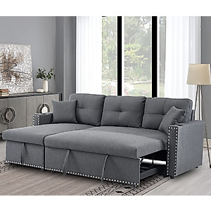 asunflower Sleeper Sofa with Pull Out Couch Small Sectional Sofa with Storage Chaise, Convertible Sleeper Couch Bed for Living Room Apartment L Shape Bedroom Sleeper,Grey