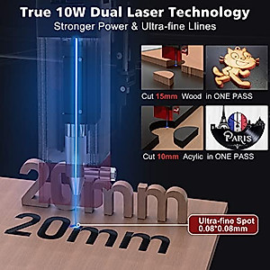 KENTOKTOOL Laser Engraver, Laser Cutter with 10W Optical Power, Ultra-fine Compressed Spot Laser Engraving Machine with Touch Controller/APP Control