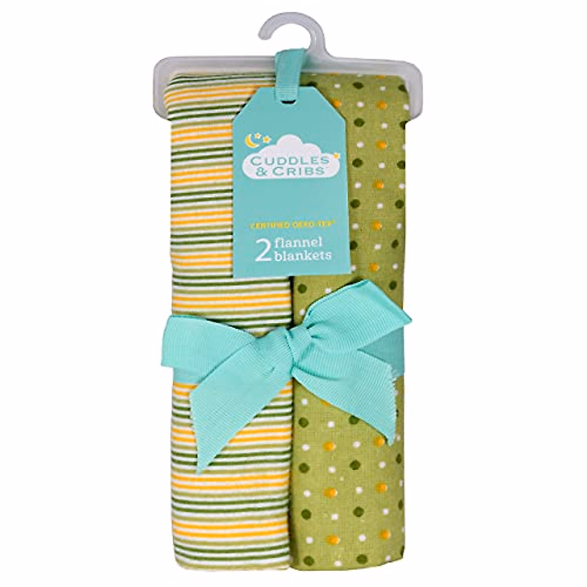 Cuddles & Cribs Baby Receiving Blankets – 100% Cotton Flannel Receiving Blankets - Yellow Stripe & Spots - Pack of 2-30 x 30 Inch