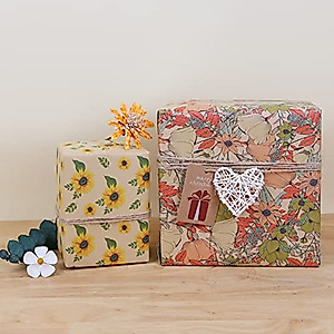 Aimyoo Kraft Floral Wrapping Paper Jumbo Roll, All Occasion Flower Gift Wrap Paper for Wedding Bridal Shower Birthday, 17 in x 60 ft