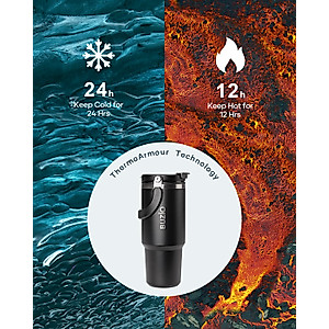 BUZIO 40 oz Tumbler with Handle, Insulated Tumbler with 2-in-1 Lid and Straw, Stainless Steel Vacuum Insulated Iced Coffee Tumbler Cup, Spill-Proof Travel Mug Thermal Cup for Hot and Cold Drinks