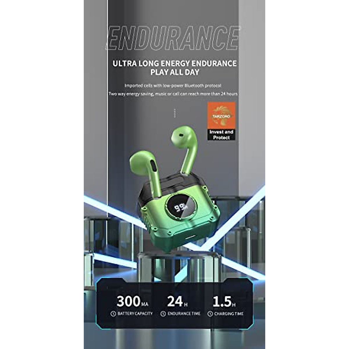 Bluetooth Headphones V5.3 Wireless Earbuds 65Hrs Standby Battery Life with Wireless Charging Case & LED Power Display Deep Bass IPX7 Waterproof Earphones Microphone Stereo Headset for iPhone & Android