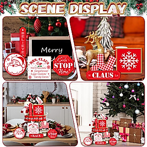Umigy 14 Pcs Christmas Tiered Tray Decor Set Christmas Wooden Sign Decor Xmas Rustic Santa Claus Snowflake Spice Blocks Winter Table Sign for Christmas Xmas Home Kitchen Holiday