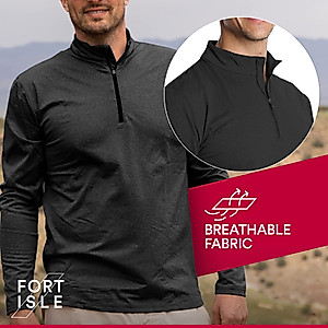 Fort Isle Mens Quarter Zip Long Sleeve Pullover Shirt - 1/4 Zip Pullover Mens | Performance Quarter Zip Pullover Men Dark Gray