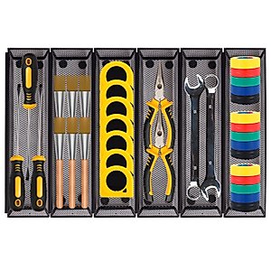 Barelove Silverware Drawer Organizer for Kitchen Drawers, 6 Pcs Mesh Utensil Holder Cutlery Storage Tray with Interlocking Arm for Flatware Knives Forks Spoon Home Office Desktop, 12x3x2 Inch, Black