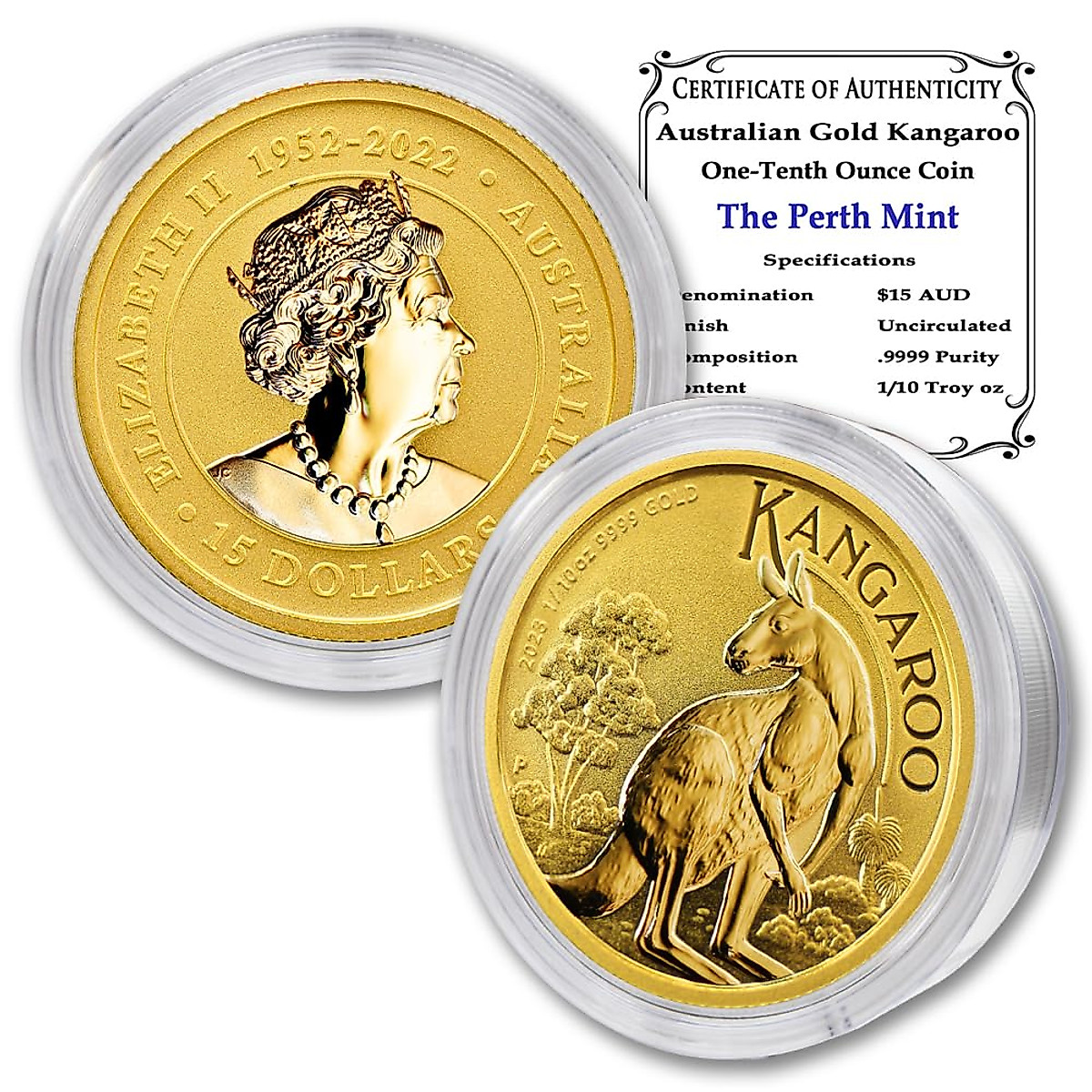 2023 AU 1/10 oz Australian Gold Kangaroo Coin Brilliant Uncirculated (in Capsule) with Certificate of Authenticity $15 BU