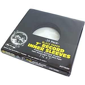 Square Deal Recordings & Supplies - 7" 45pm Vinyl Record Inner Sleeves - Archival Quality, Super Heavyweight 29# Black Paper with Hole - Set of 25#07IWBK