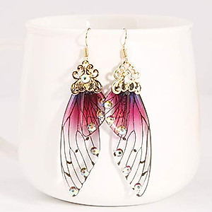 Iumer Imitation Cicada Wing Dangle Earring Hook Women Vintage Minimalist Party Wedding Long Drop Earring,red